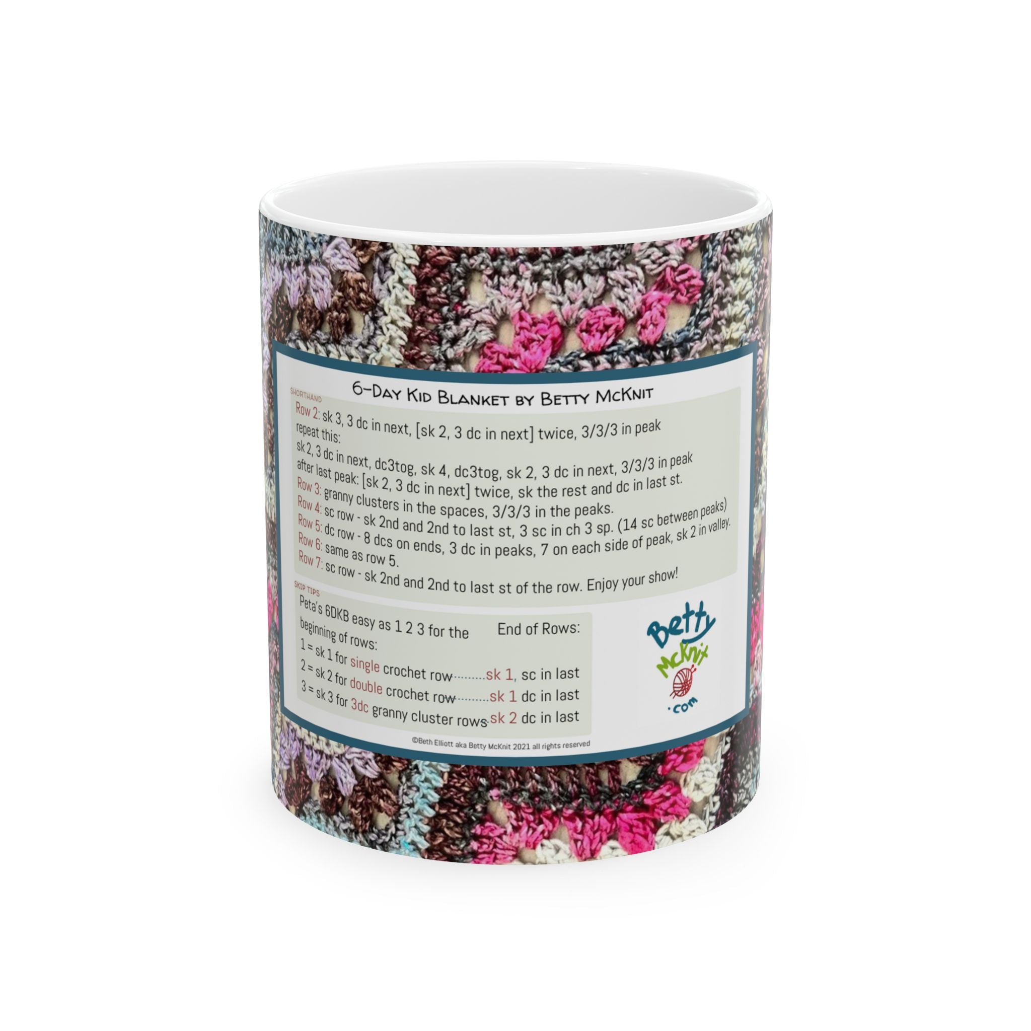 6-Day Kid Blanket Shorthand Card Ceramic Mug by Betty McKnit (11oz\15o